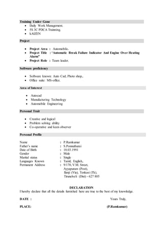 RAMKUMAR Resume LEAR TVS | PDF