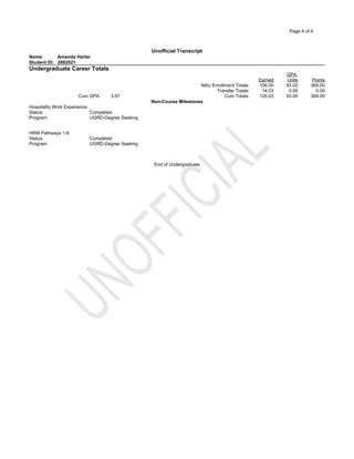 Amanda Harter NAU transcript unofficial | PDF | Undergraduate Education | College Education