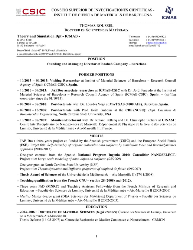 Thomas-Roussel-CV_11_09_2015.en | Chemistry | Science