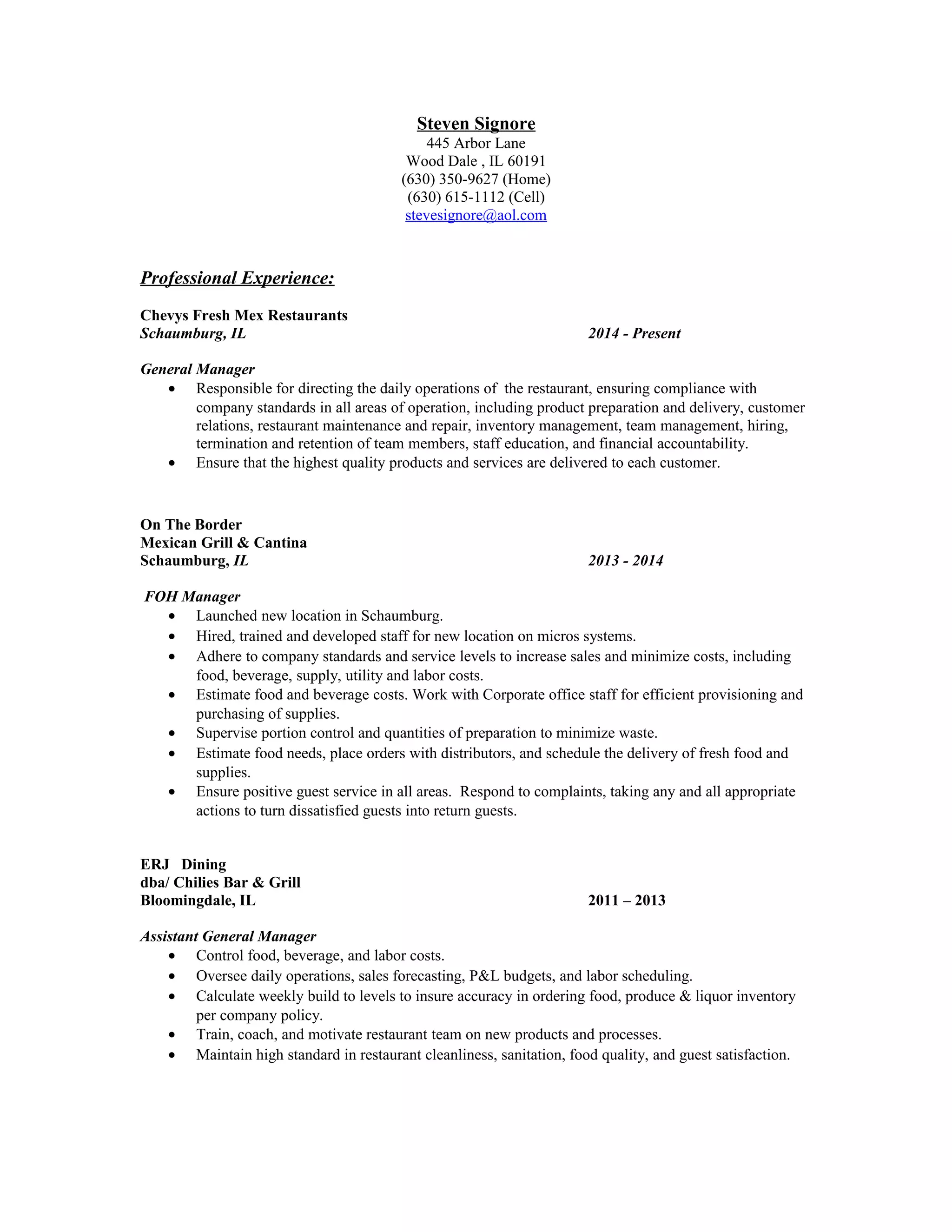 Steve Signore Resume 12-2016 | PDF