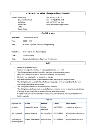 hayward CV 2016 | PDF