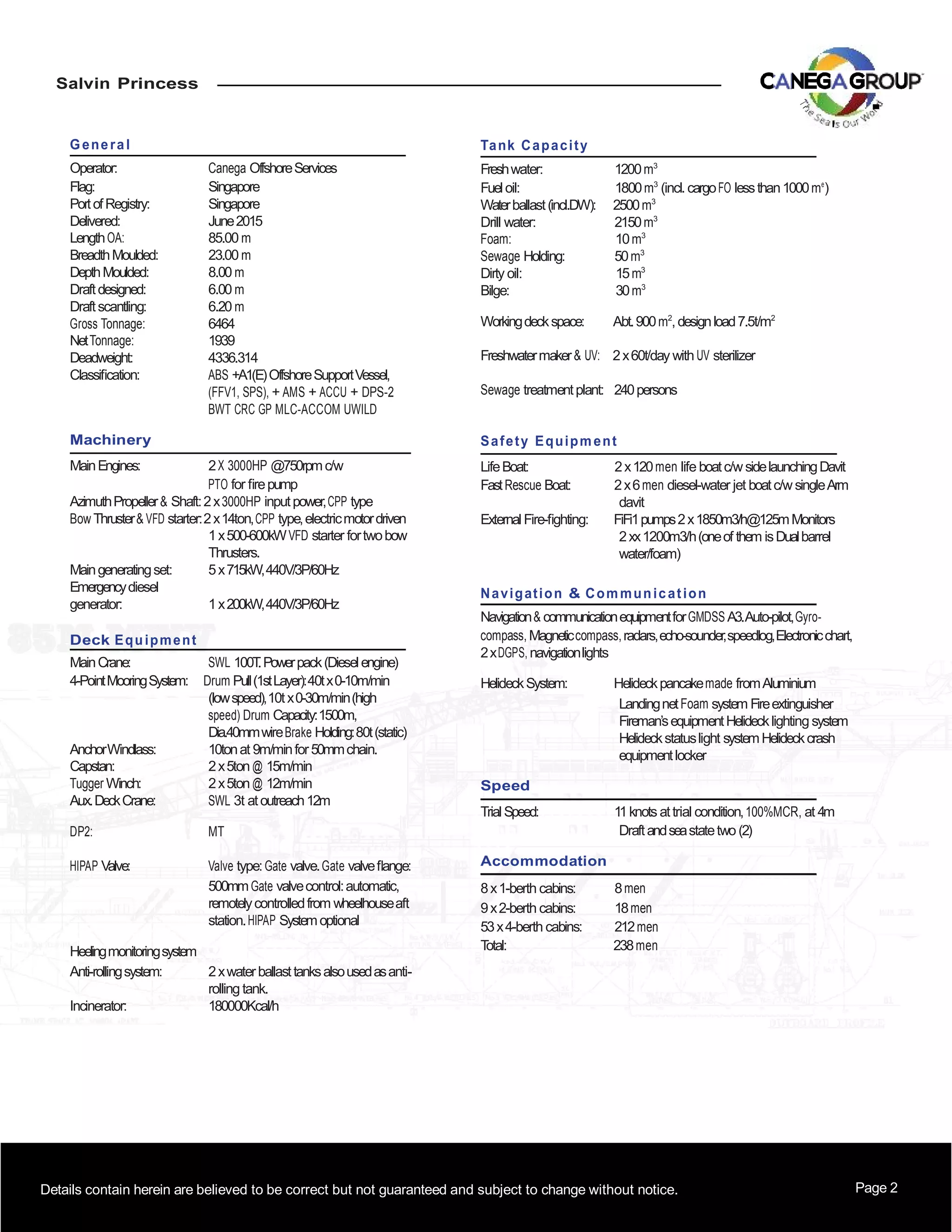 Final Specification Of Salvin Princess DP2 Vessel 123 | PDF