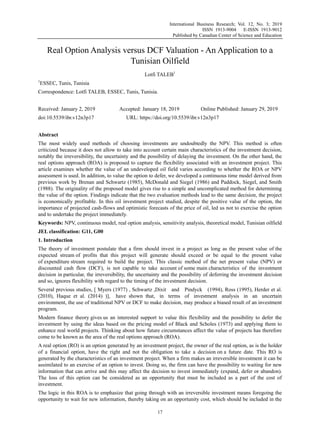 "Real Option Analysis versus DCF Valuation - An Application to a Tunisian Oilfield" | PDF