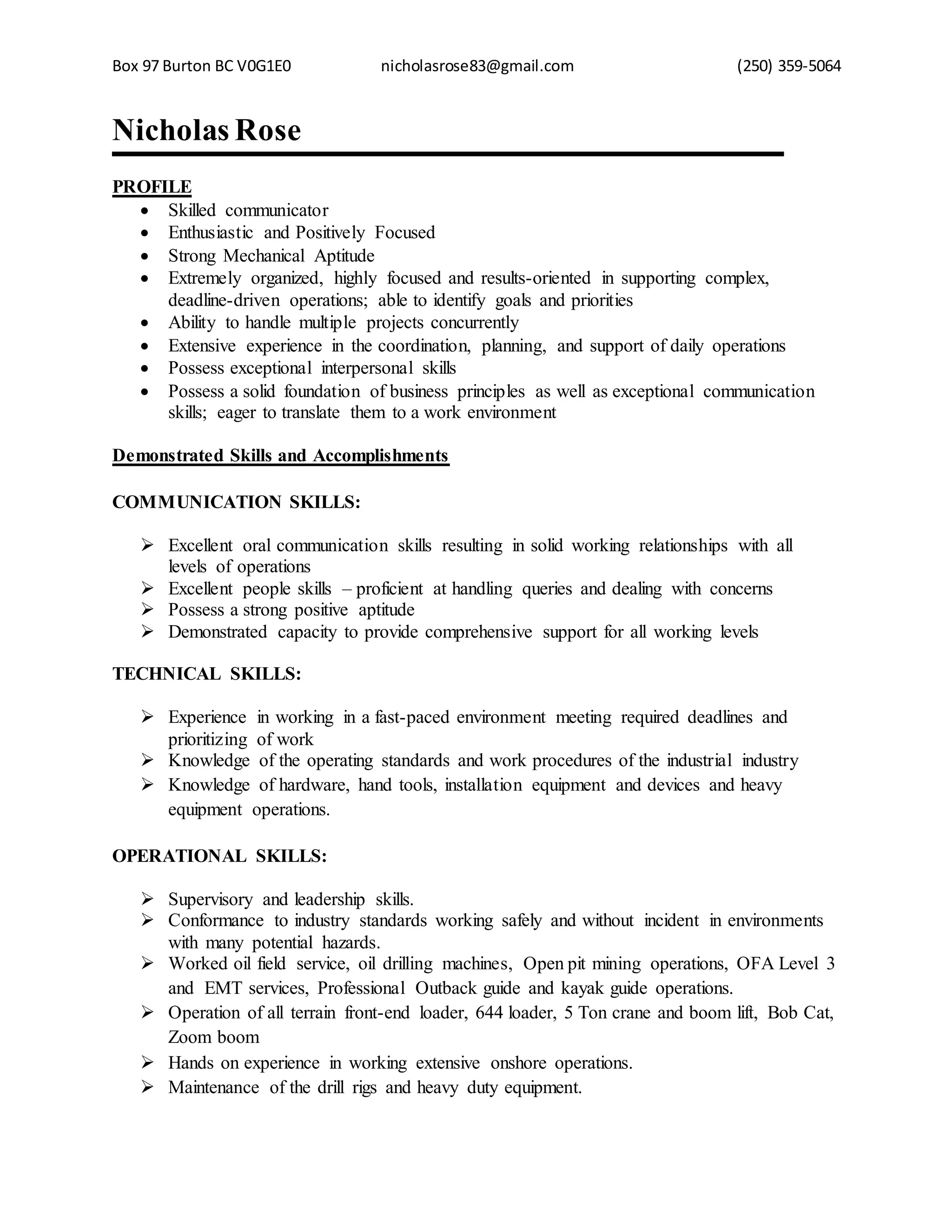 Nicholas Rose resume for Millwright apprentiship employment | DOCX ...