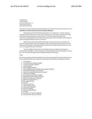 Nicholas Rose resume for Millwright apprentiship employment | DOCX