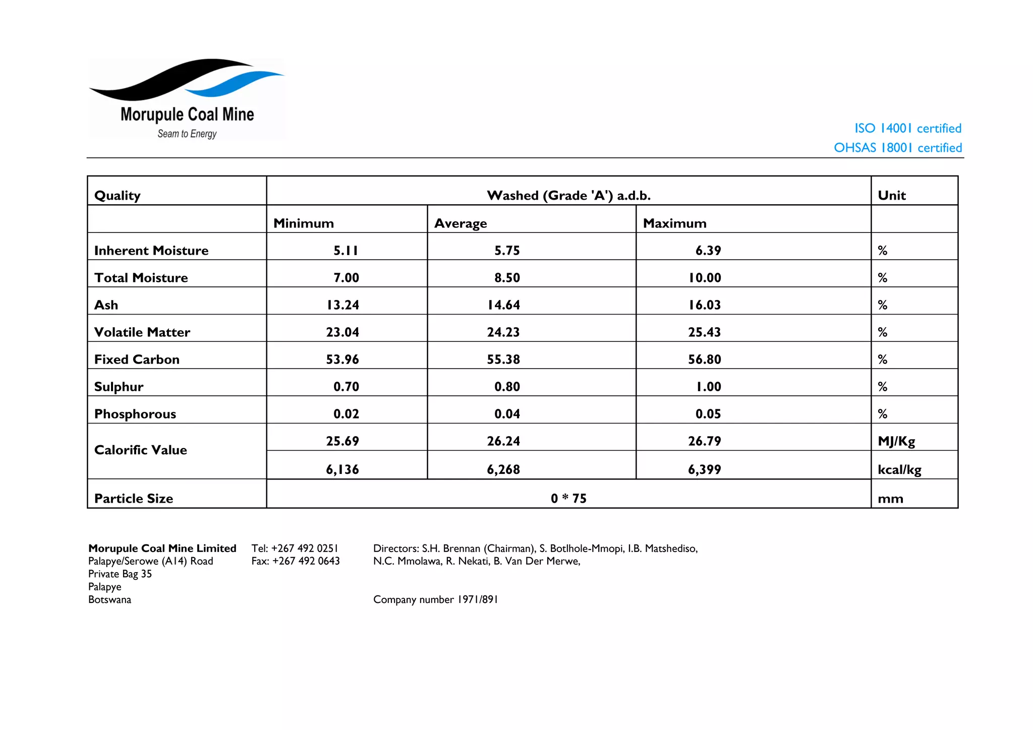 Washed (Grade A) Coal Product Specification.final | PDF