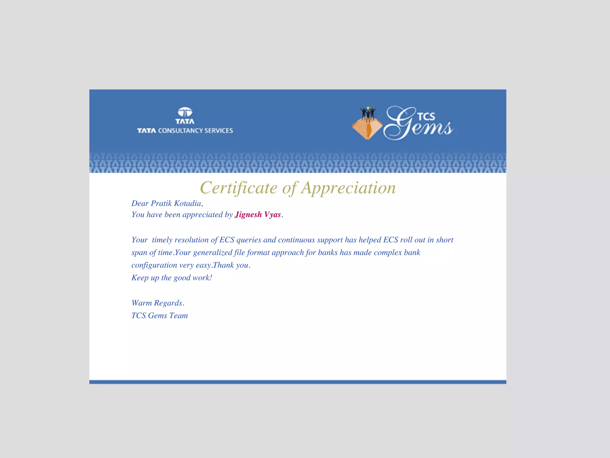 Awards and Appreciation as software engineer | PDF