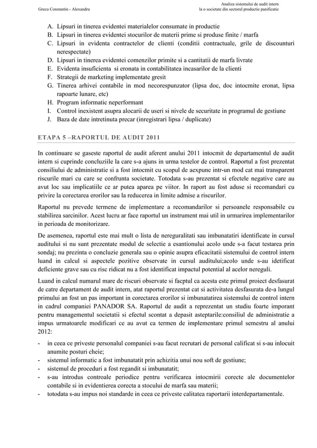 Analiza unui sistem de audit intern | PDF
