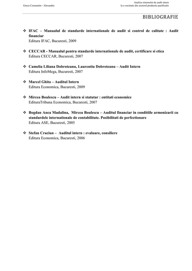 Analiza unui sistem de audit intern | PDF