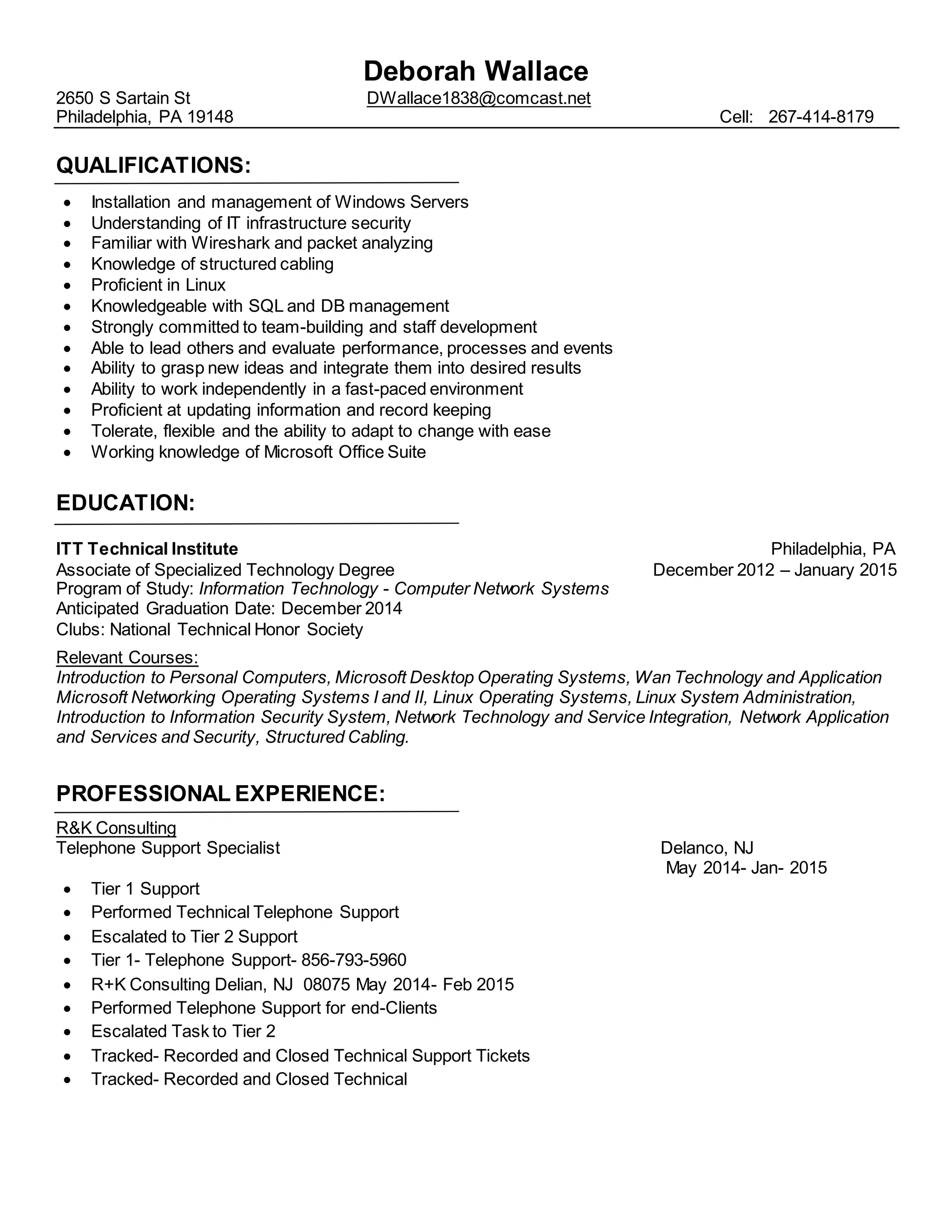 Deborah Wallace Resume | DOCX