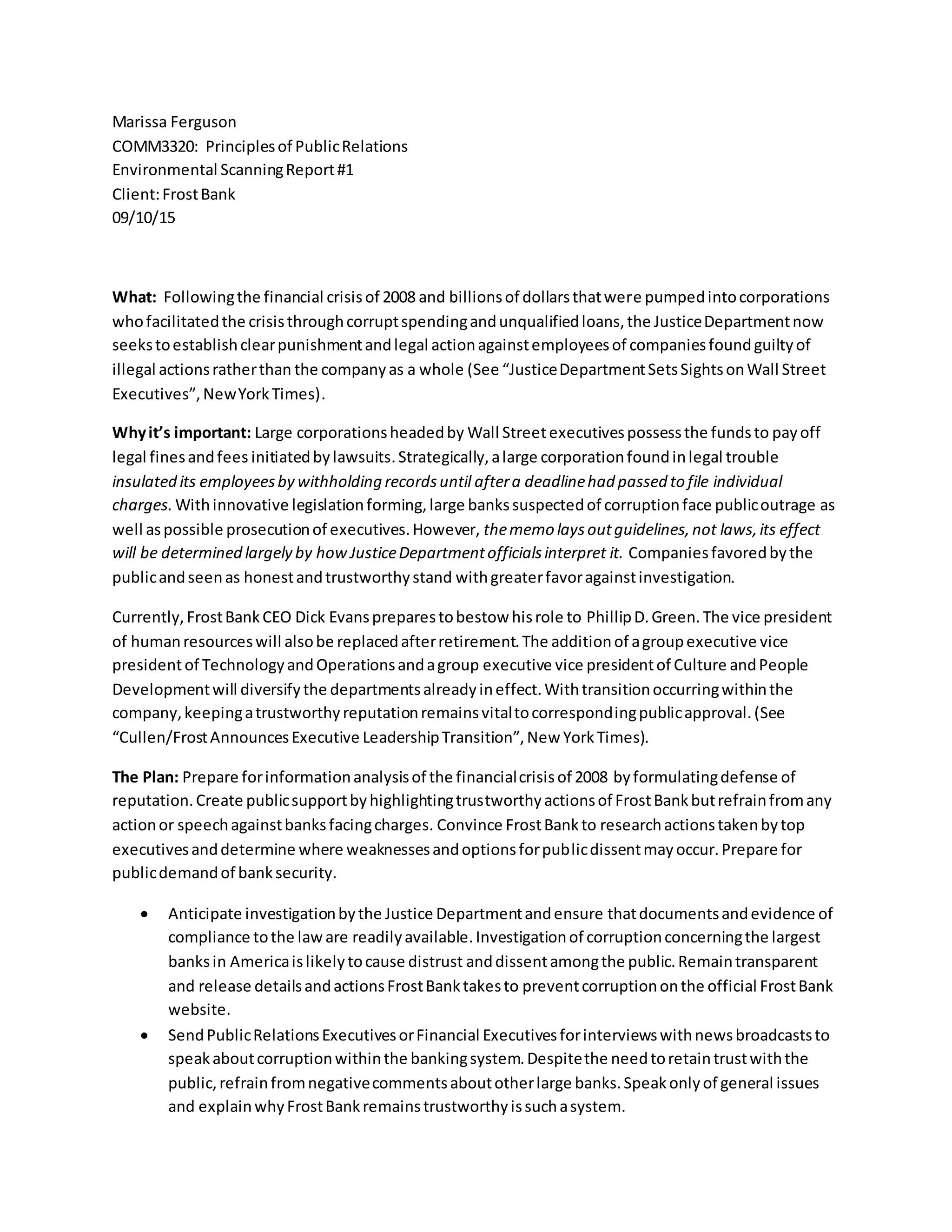 Environmental Scanning Report #1 | DOCX | Business Banking & Finance ...