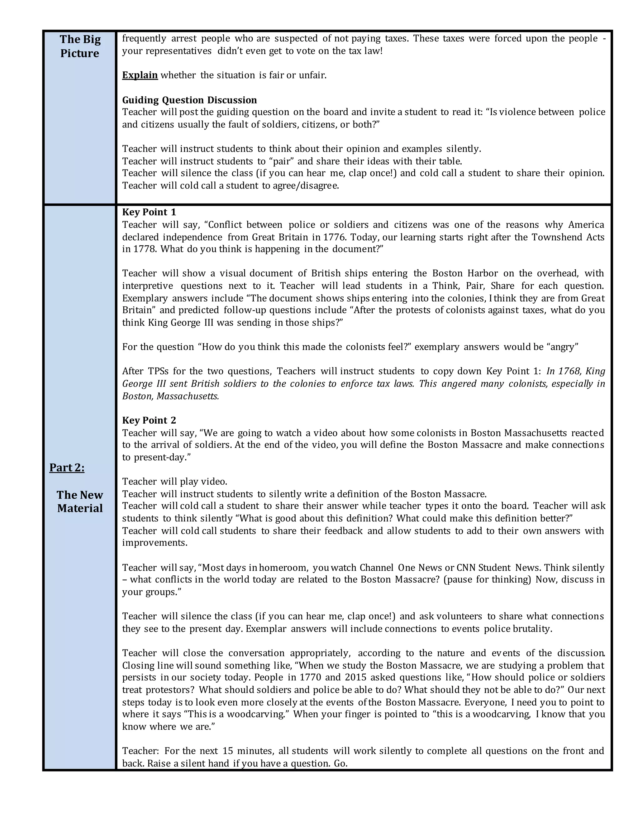 Lesson Plan Boston Masscre | DOCX