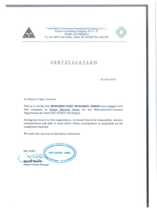 Mohamed Samy CV With Experience Certificates | PDF