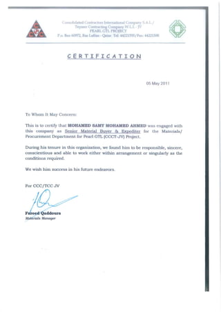 Mohamed Samy CV With Experience Certificates | PDF