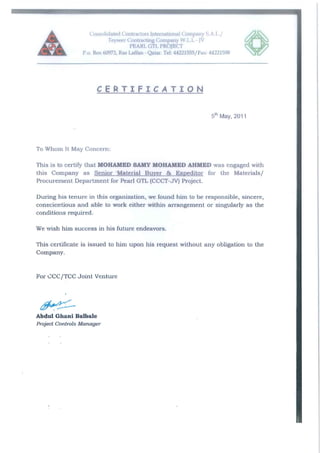 Mohamed Samy CV With Experience Certificates | PDF