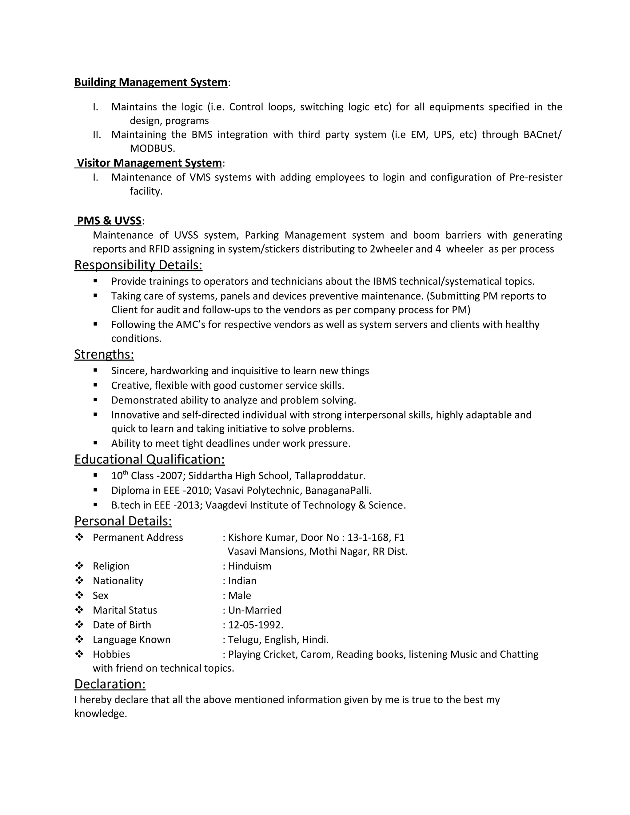 Resume Of Kishore Kumar2 | PDF