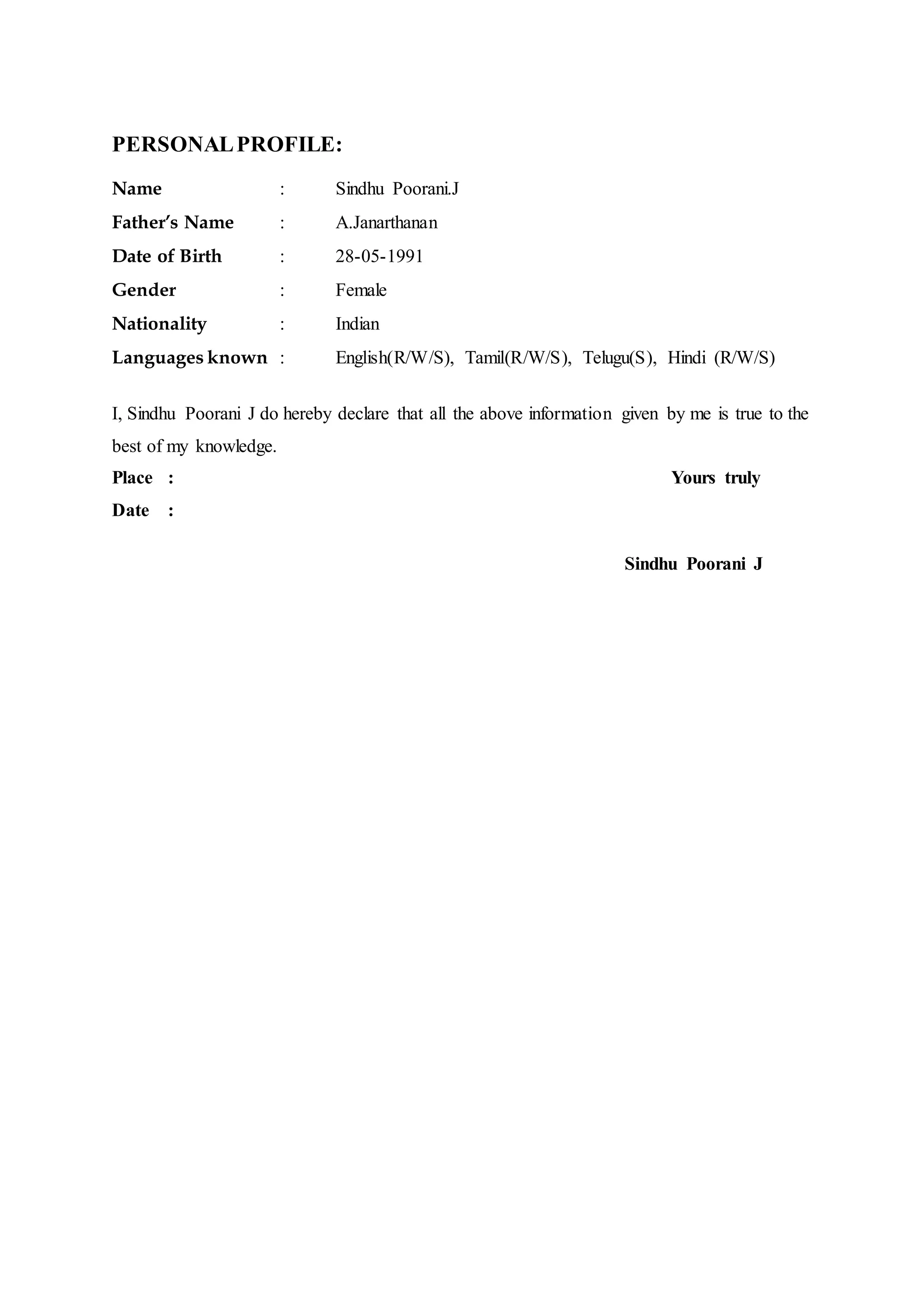 Sindhu Poorani_ Resume | PDF