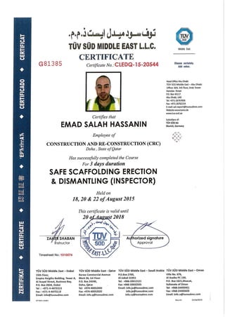 TUV-Safty Scaffolding Inpector Certificate | PDF
