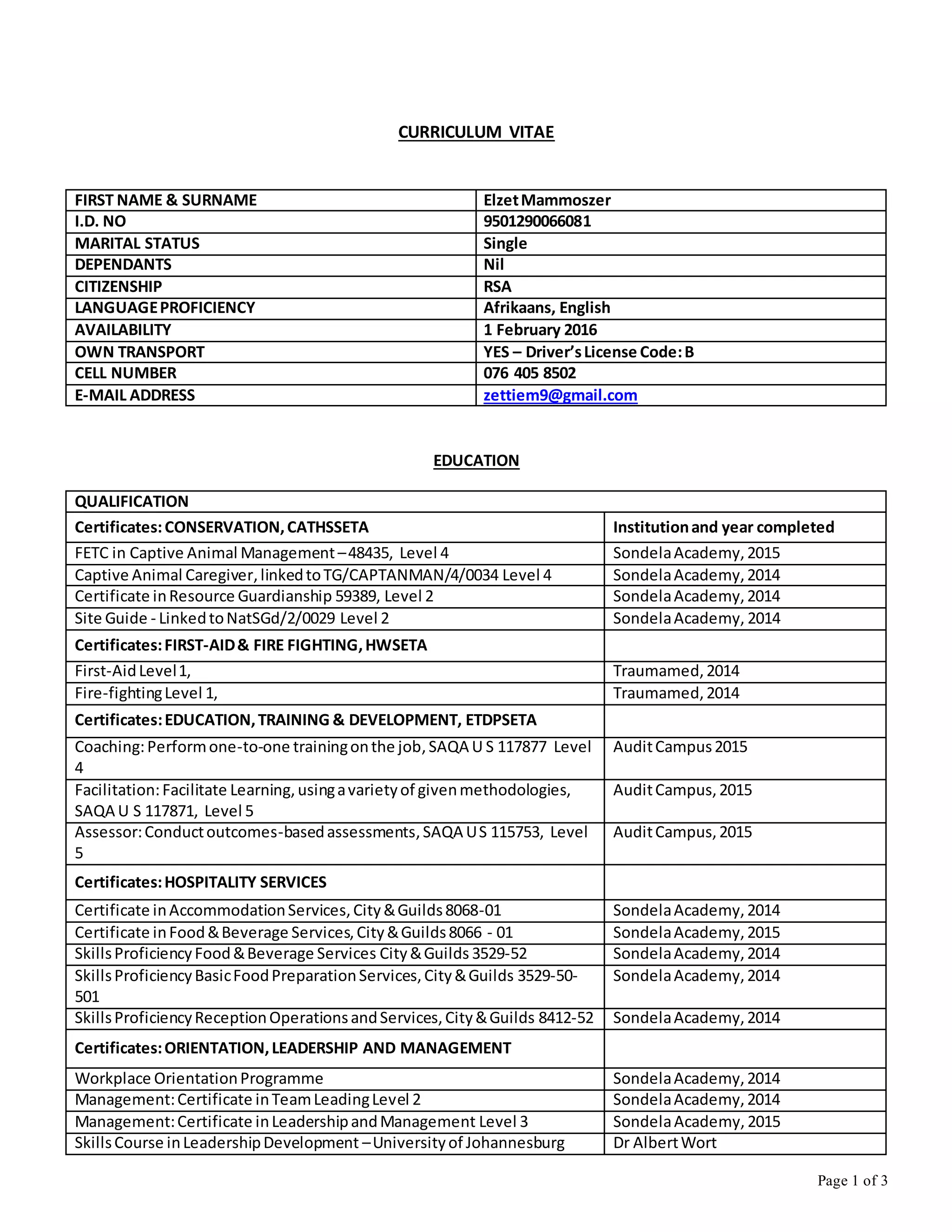 CV Elzet Mammoszer 71215 | PDF