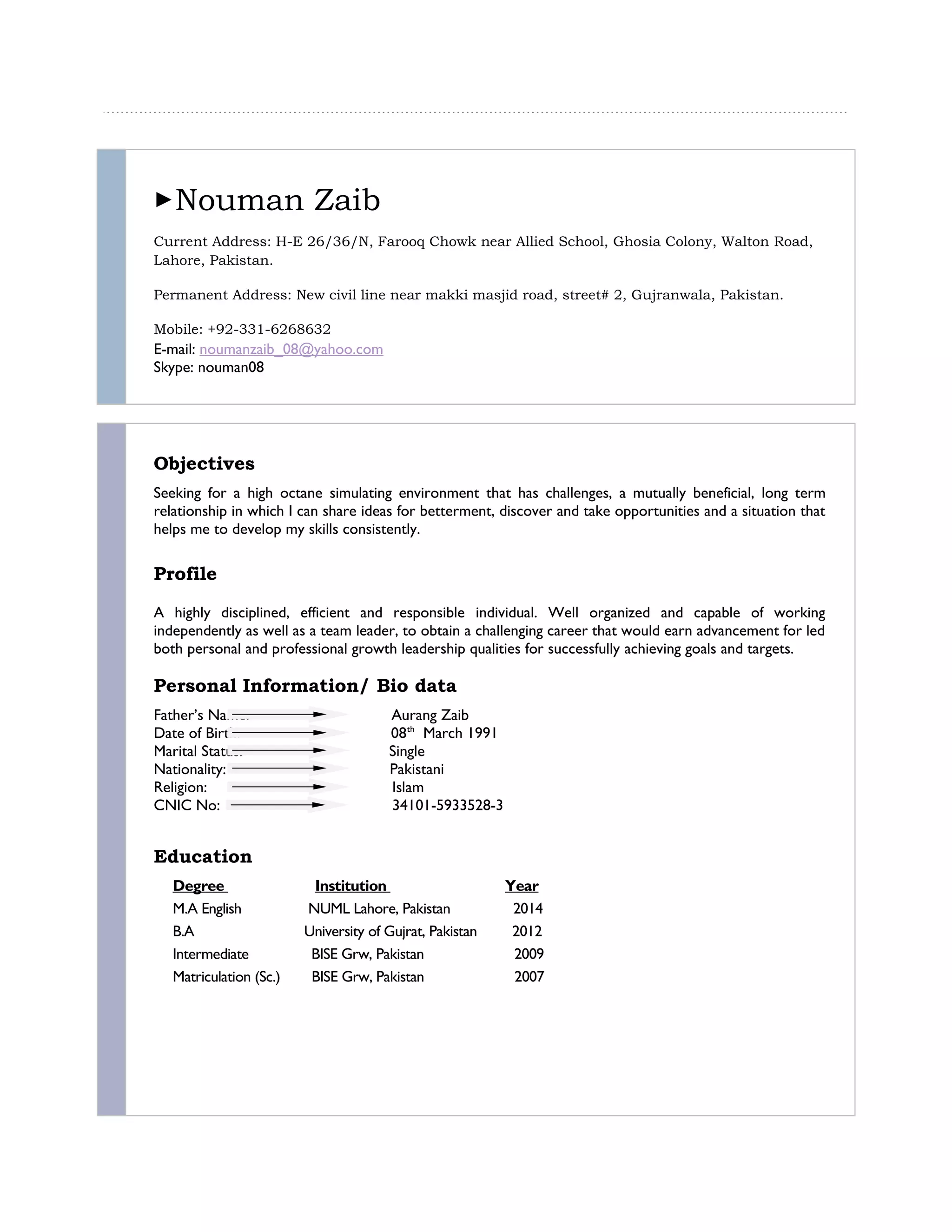 Nouman Zaib CV | DOC