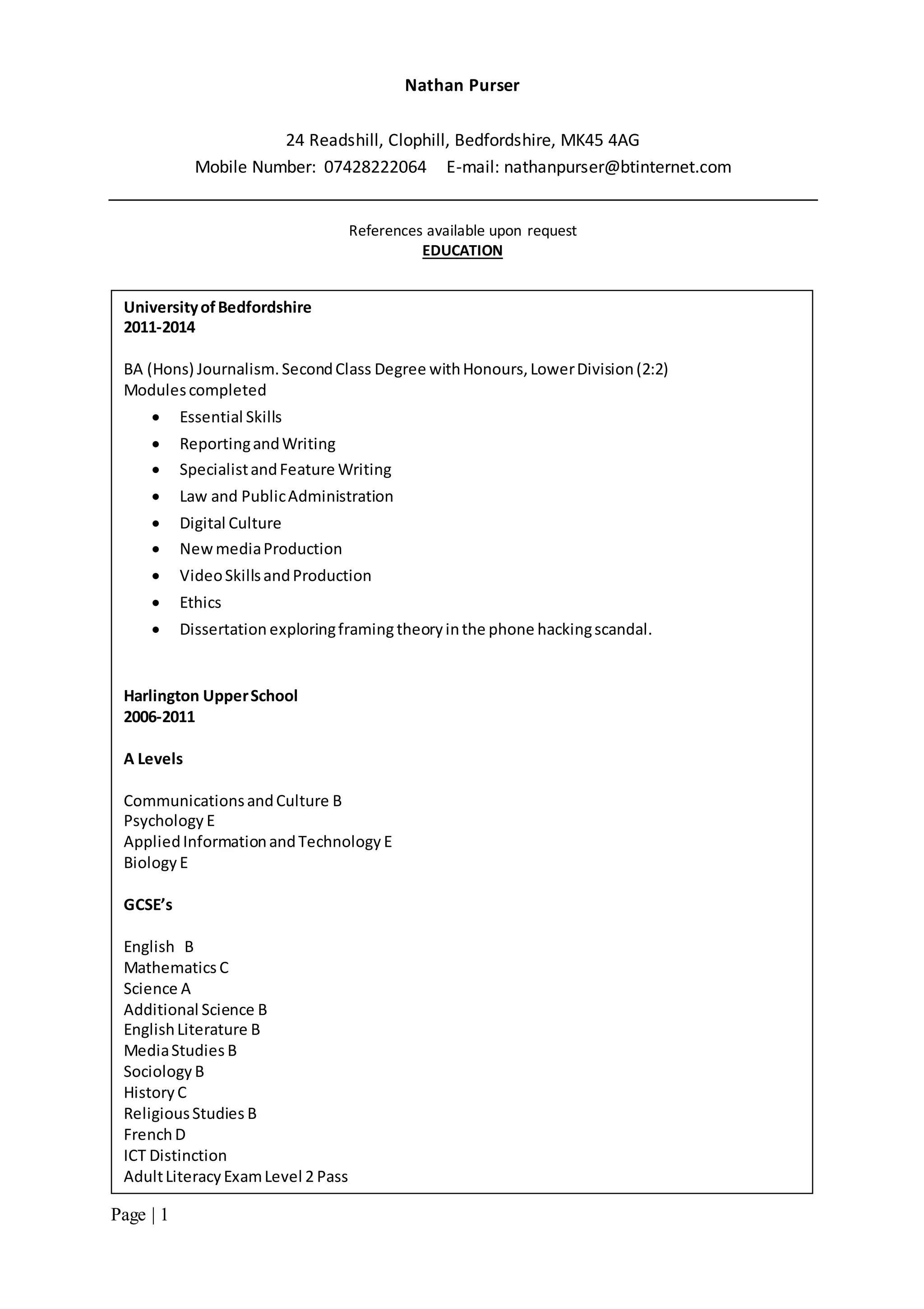 Nathan Purser CV | PDF