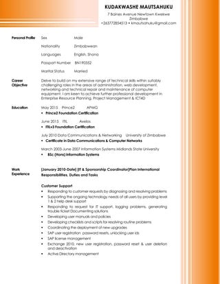 Kudakwashe Mautsahuku CV | PDF