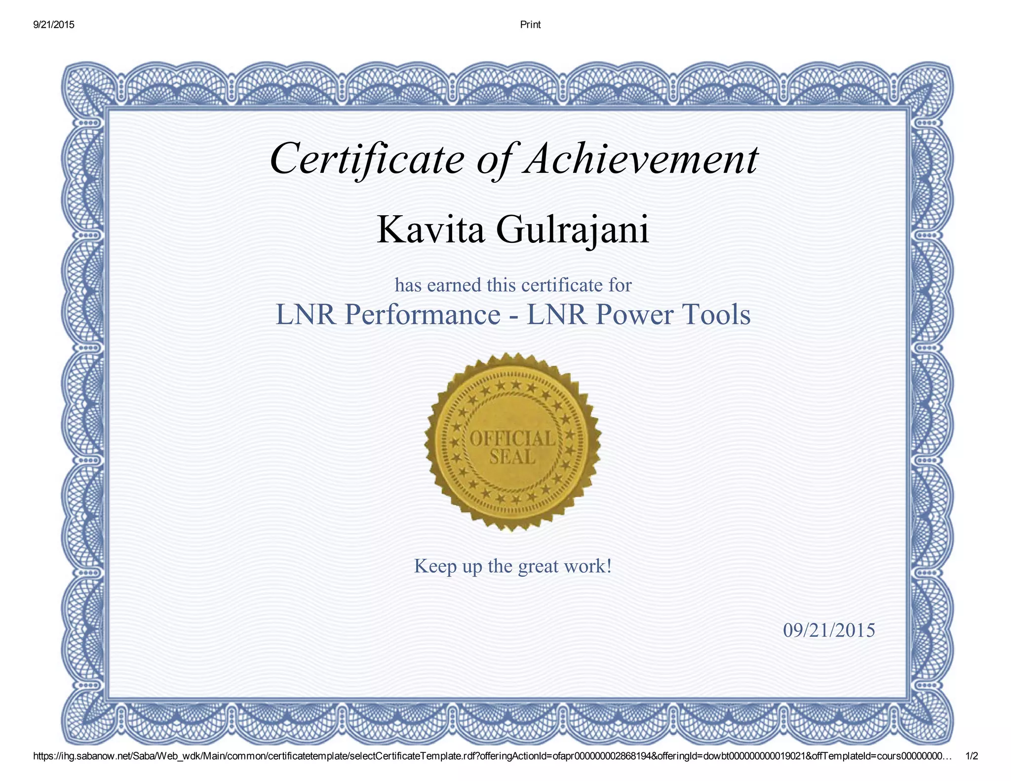 LNR Certificate | PPT