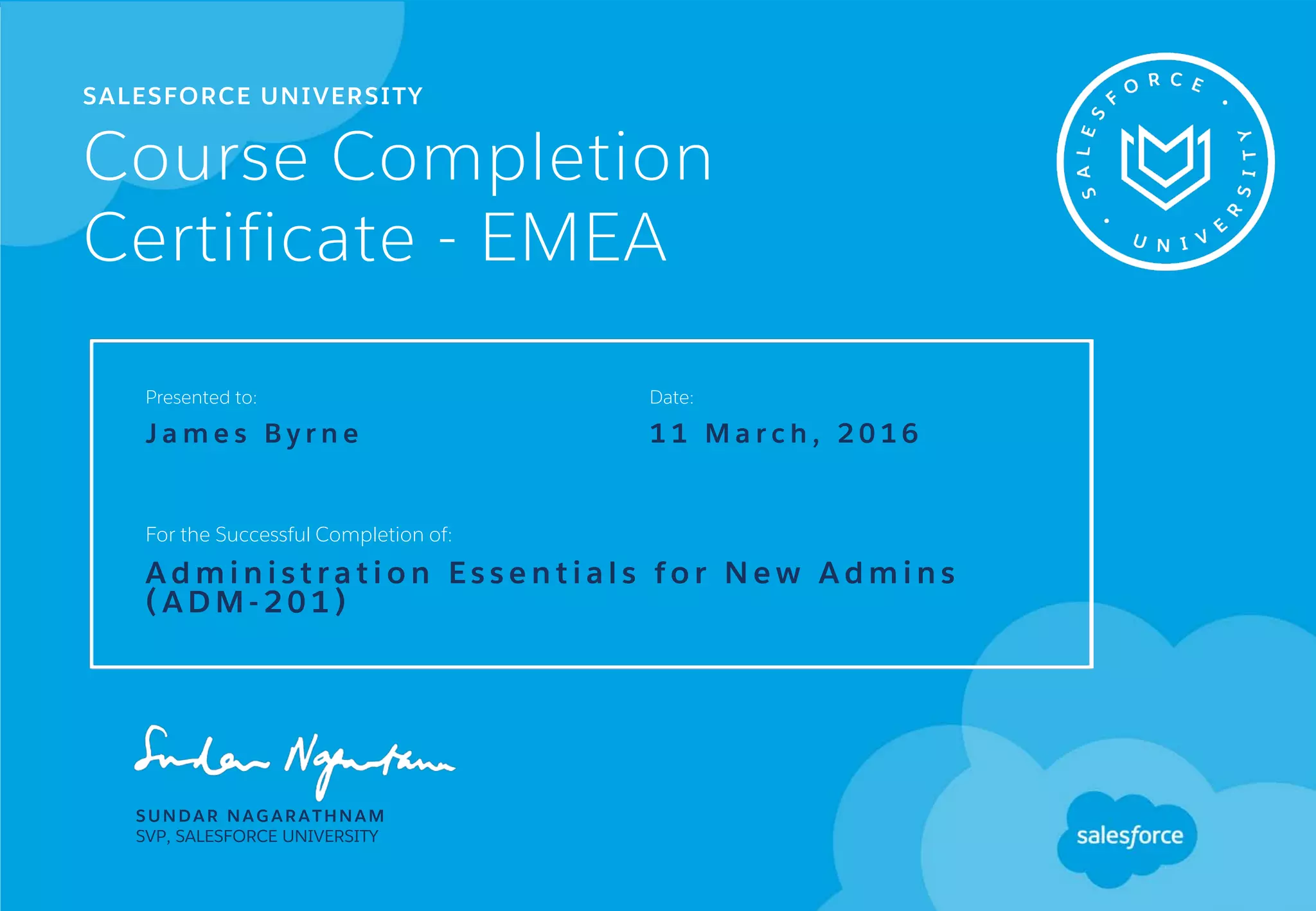 certificate of completion - ADM-201 - James Byrne | PDF
