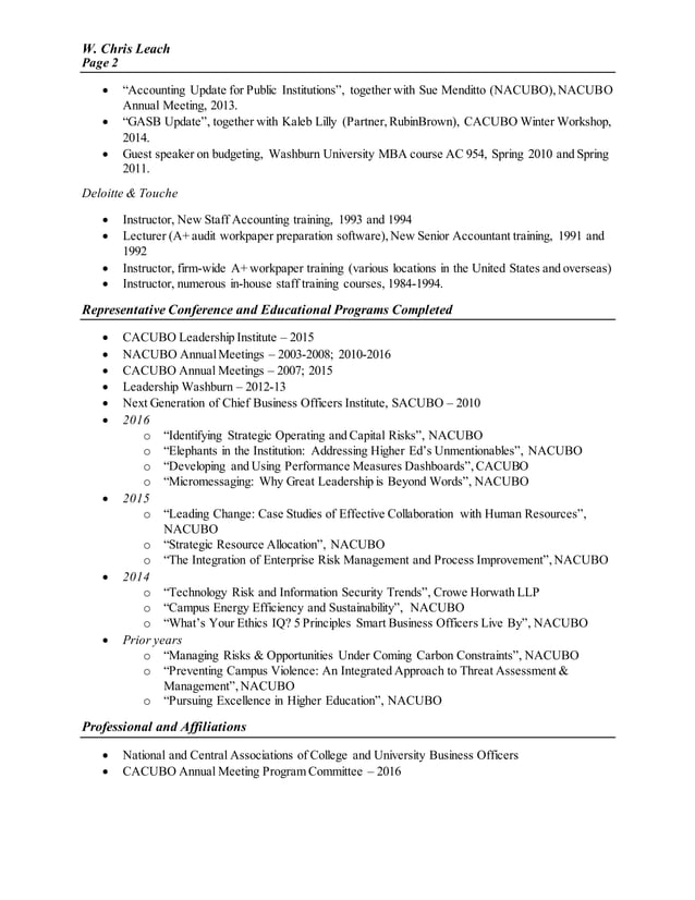 W Chris Leach higher ed resume - Nov 2016 | PDF