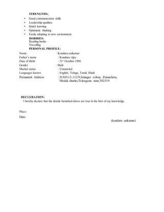 konduru saikumar RESUME - Copy | DOCX