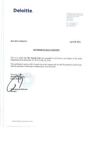 Deloitte Expericence Letter- Qatar(15-16) | PDF