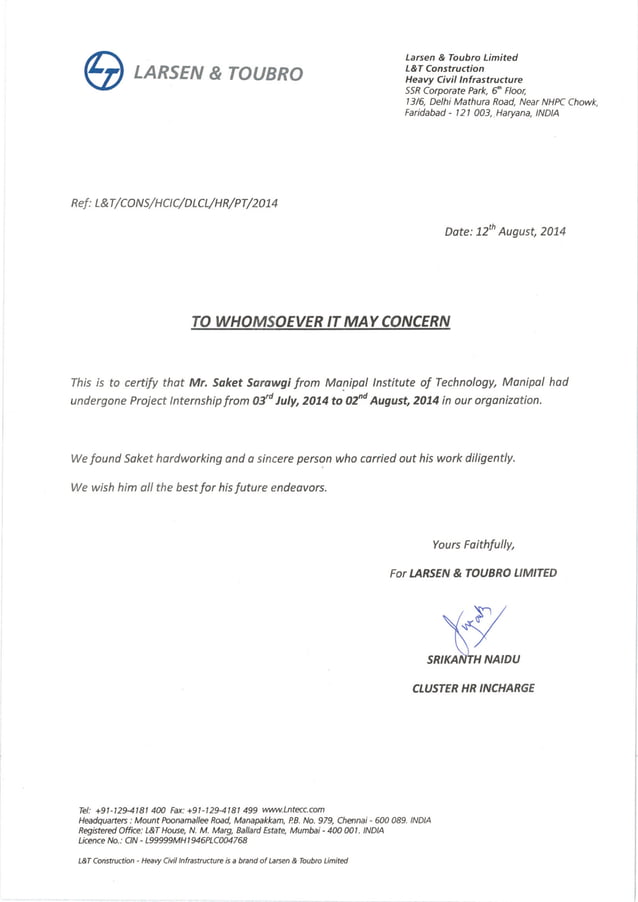 L&T Certificate | PDF