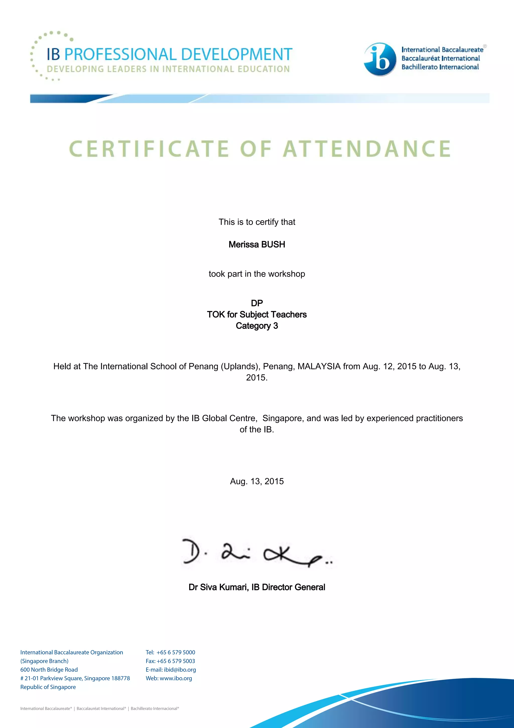 IB TOK certificate M BUSH | PDF