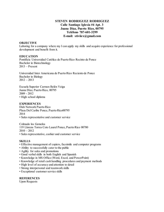 STEVEN RODRIGUEZ RESUME | DOCX | Resume Writing and Advice | Job Search