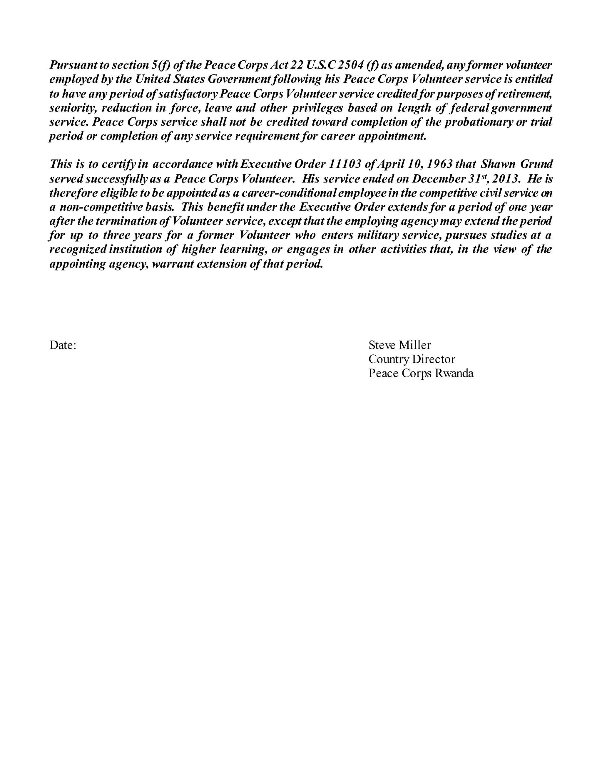 Peace Corps - Description of Service | DOCX