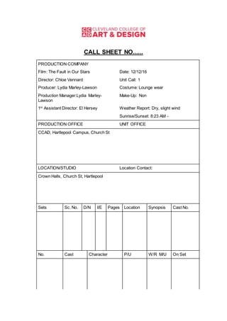 5 call sheet (1) | PDF