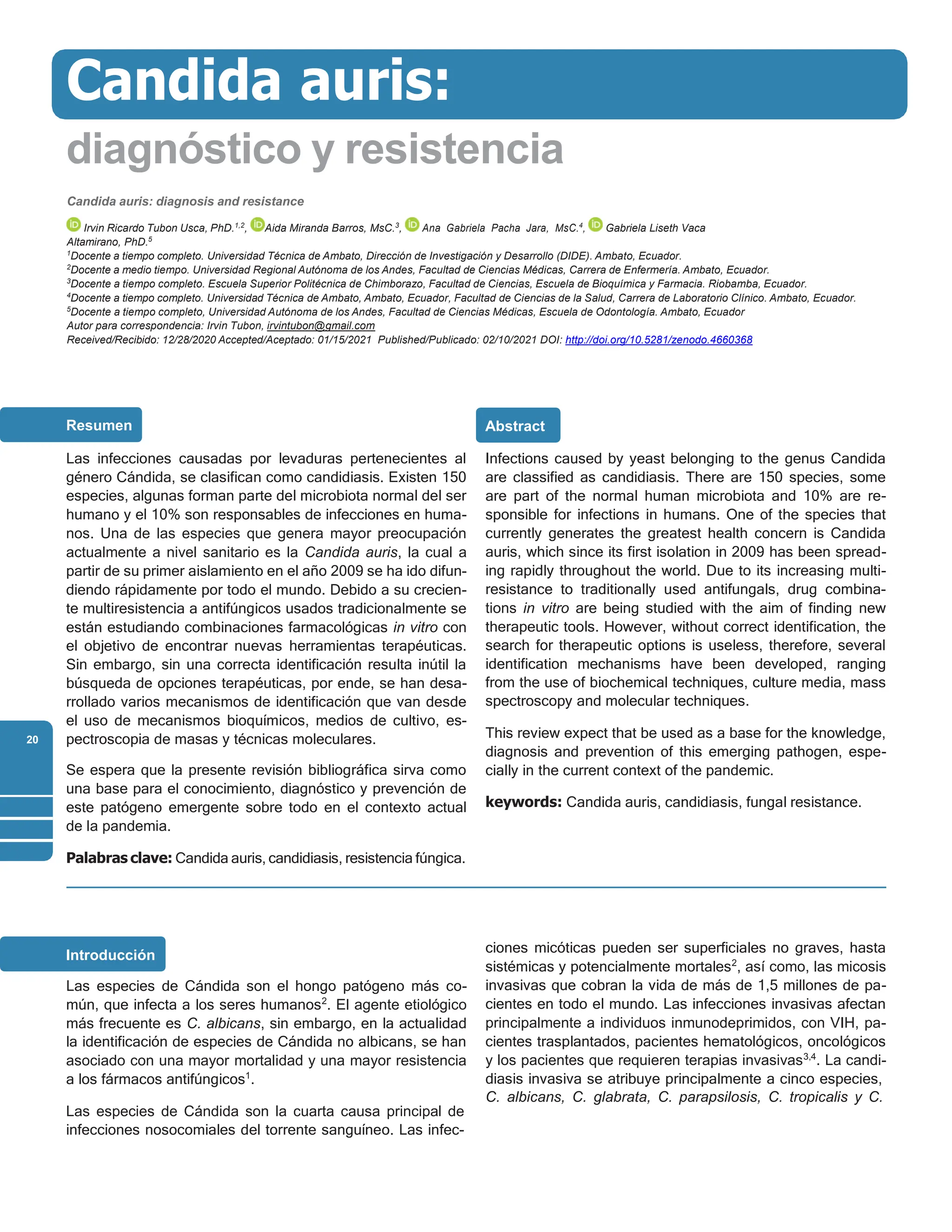 Candida auris: diagnóstico y resistencia | PDF
