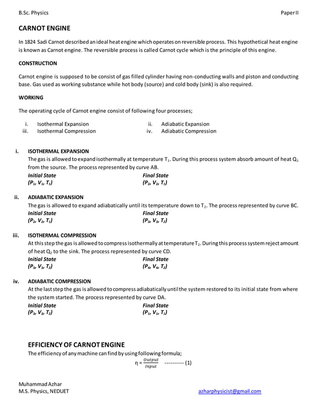5 carnot engine | DOCX | Chemistry | Science
