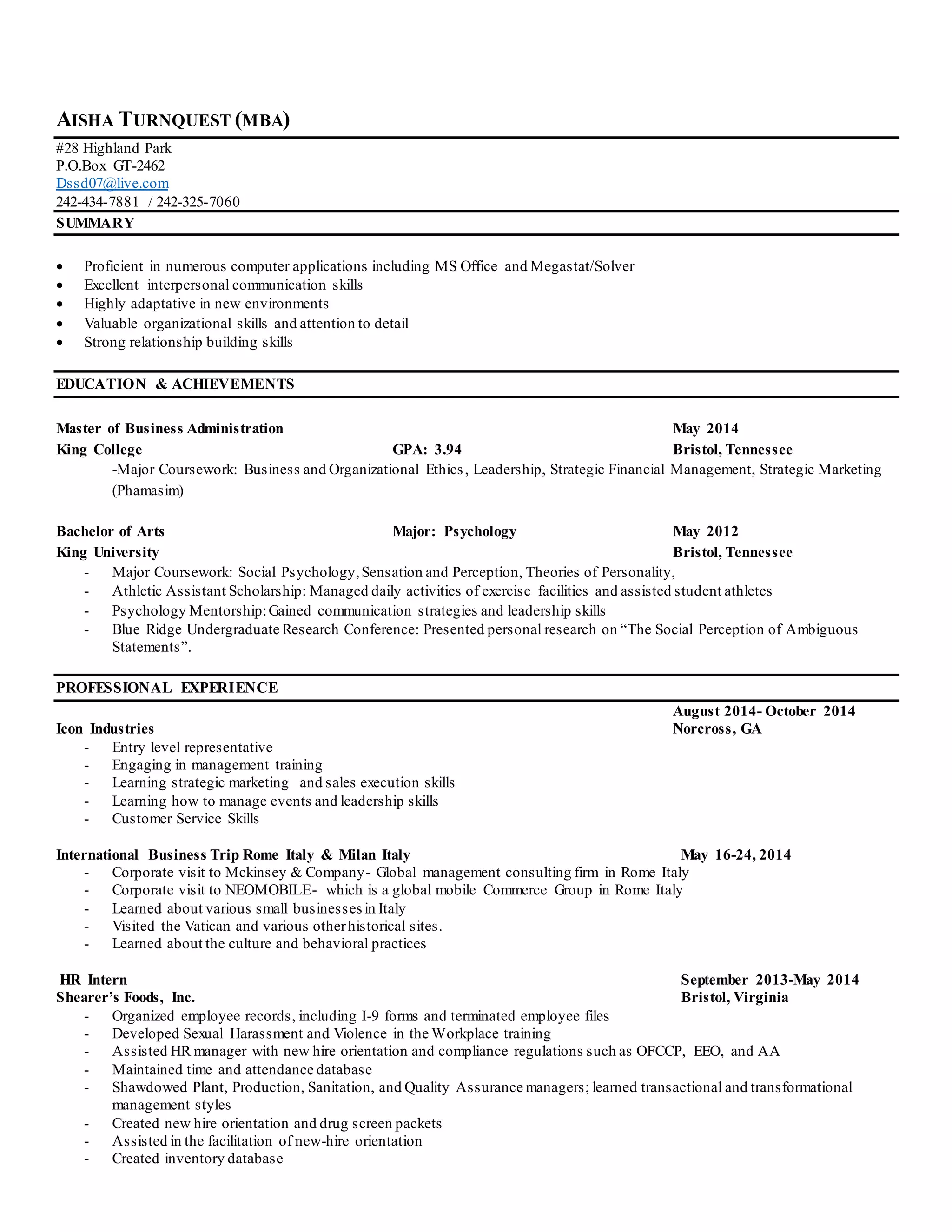 Aisha .R.Turnquest Resume | DOCX