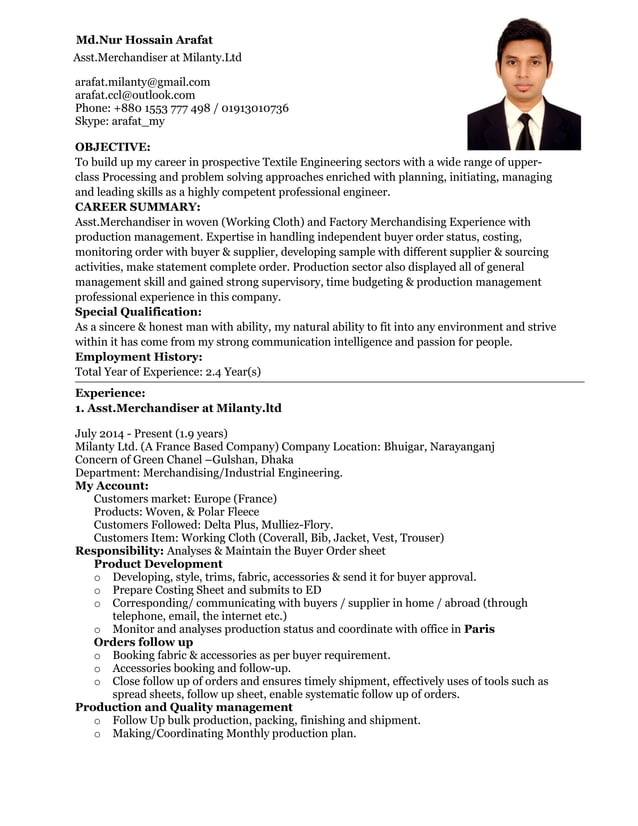 CV OF Arafat | PDF | Manufacturing Industry | Industries