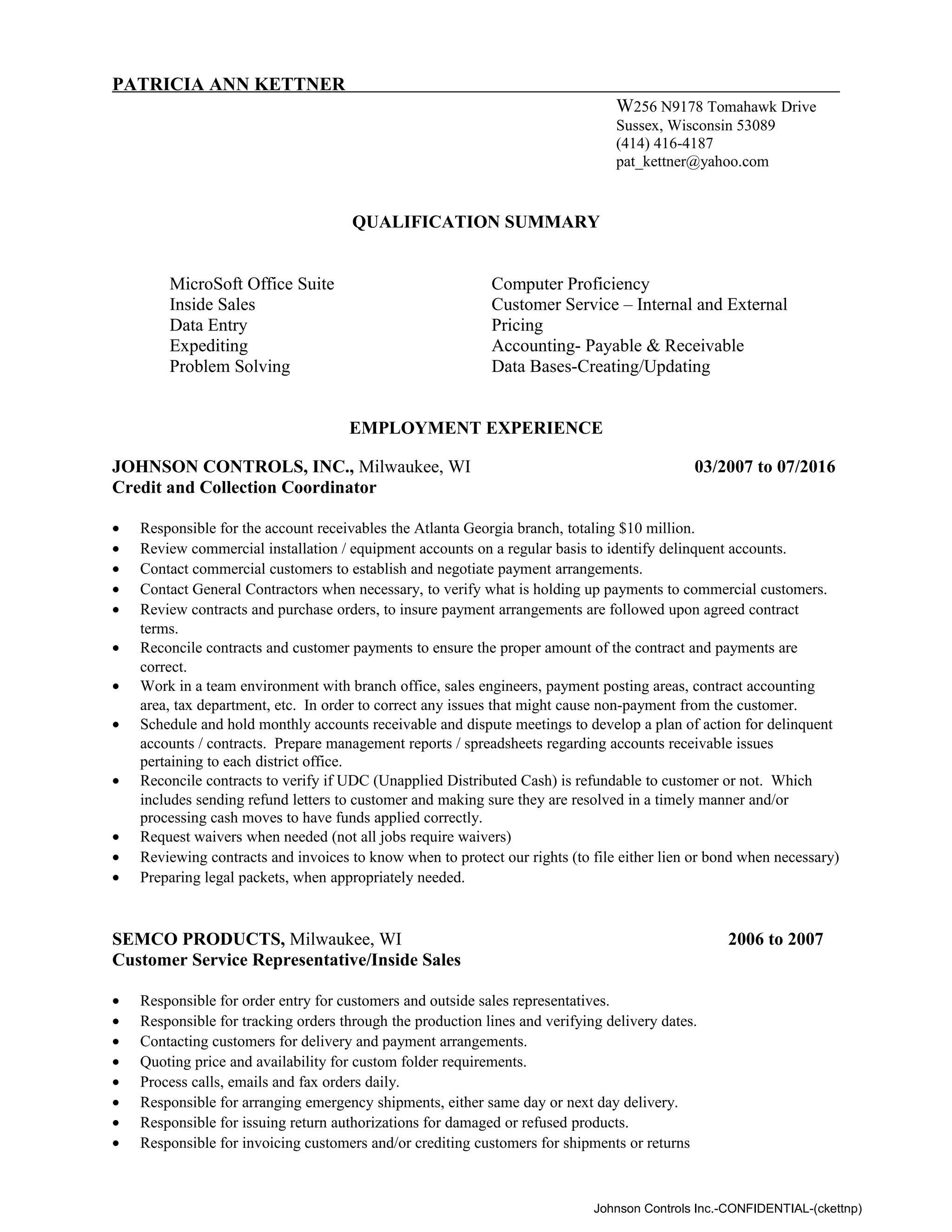 Patricia Ann Kettner Resume | DOC