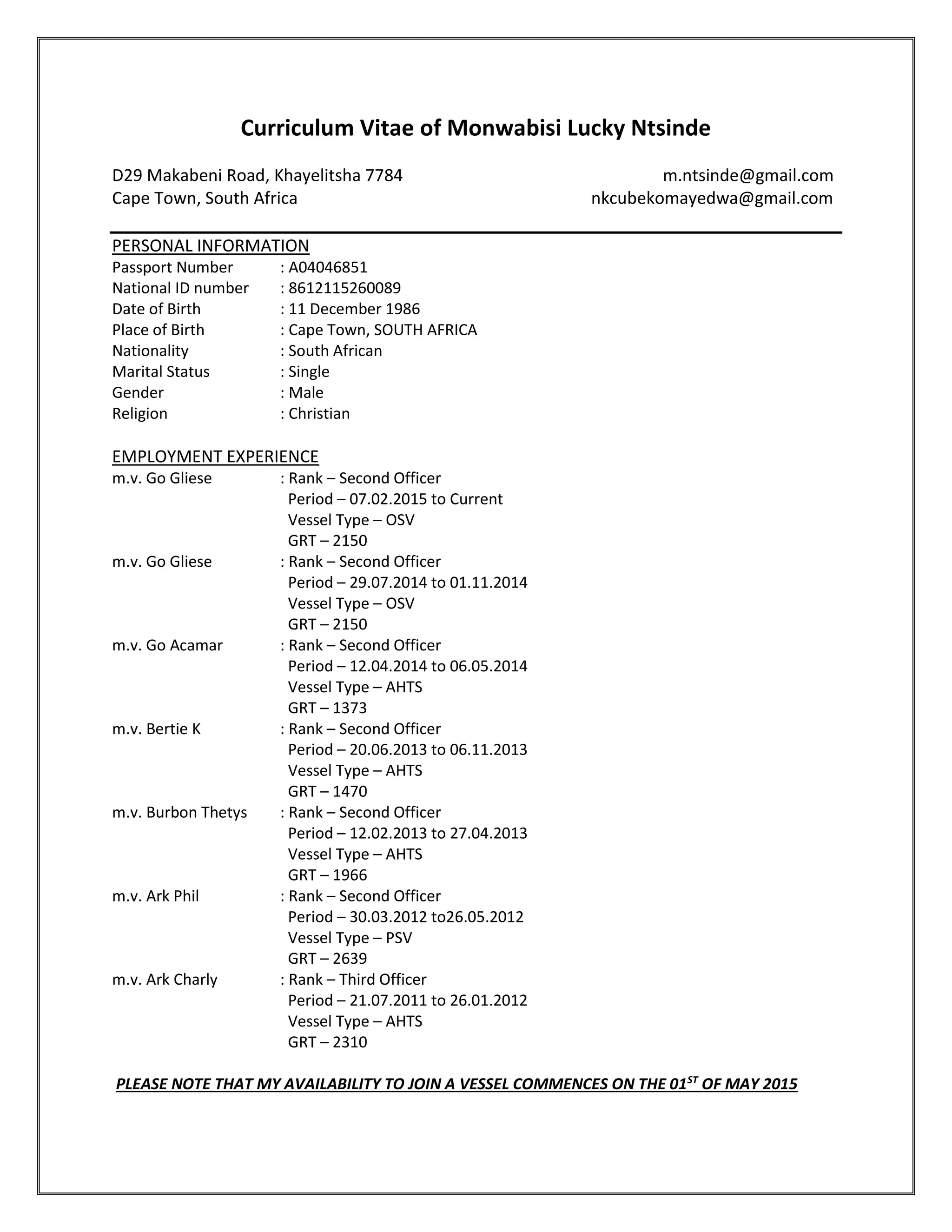 CV of 2nd Officer Lucky | PDF