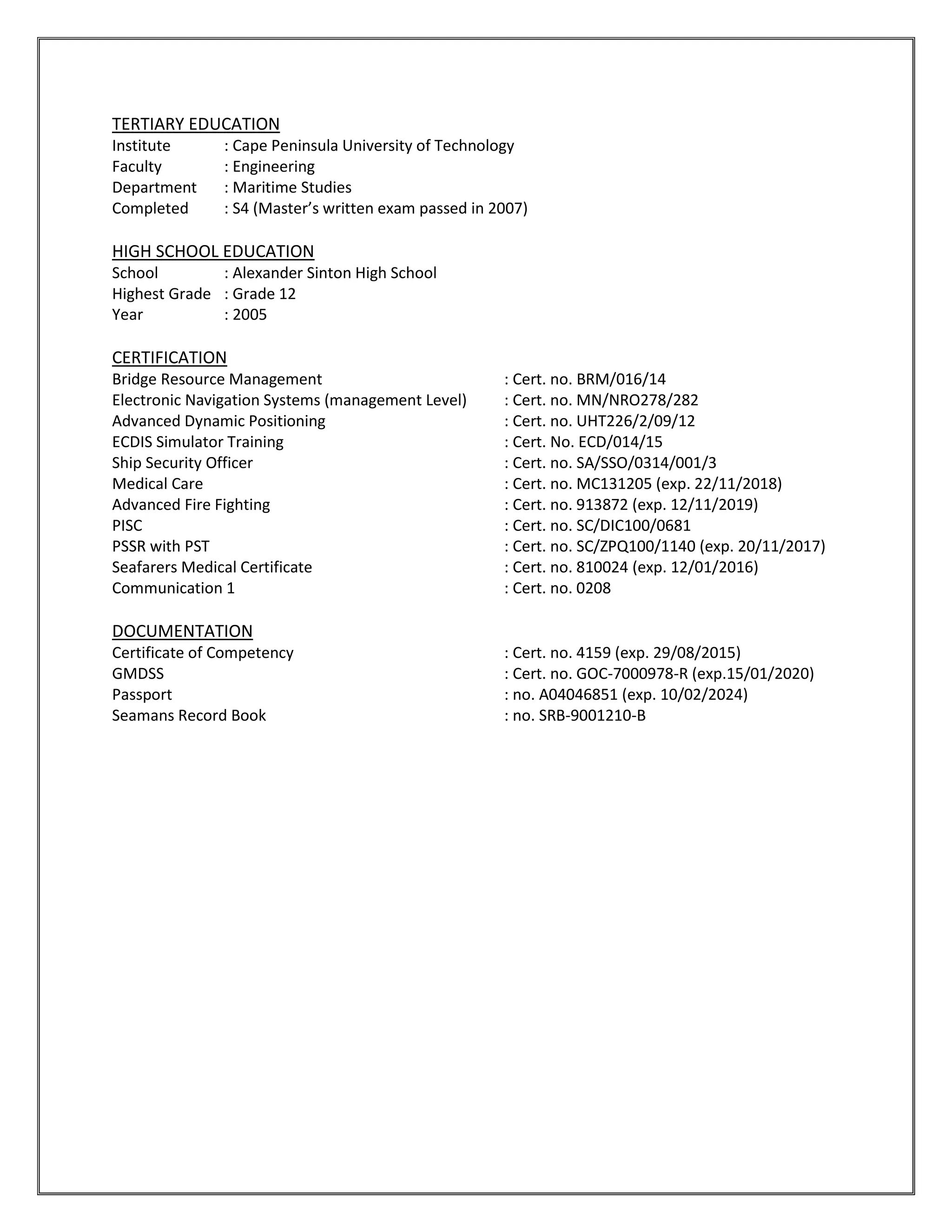 CV of 2nd Officer Lucky | PDF