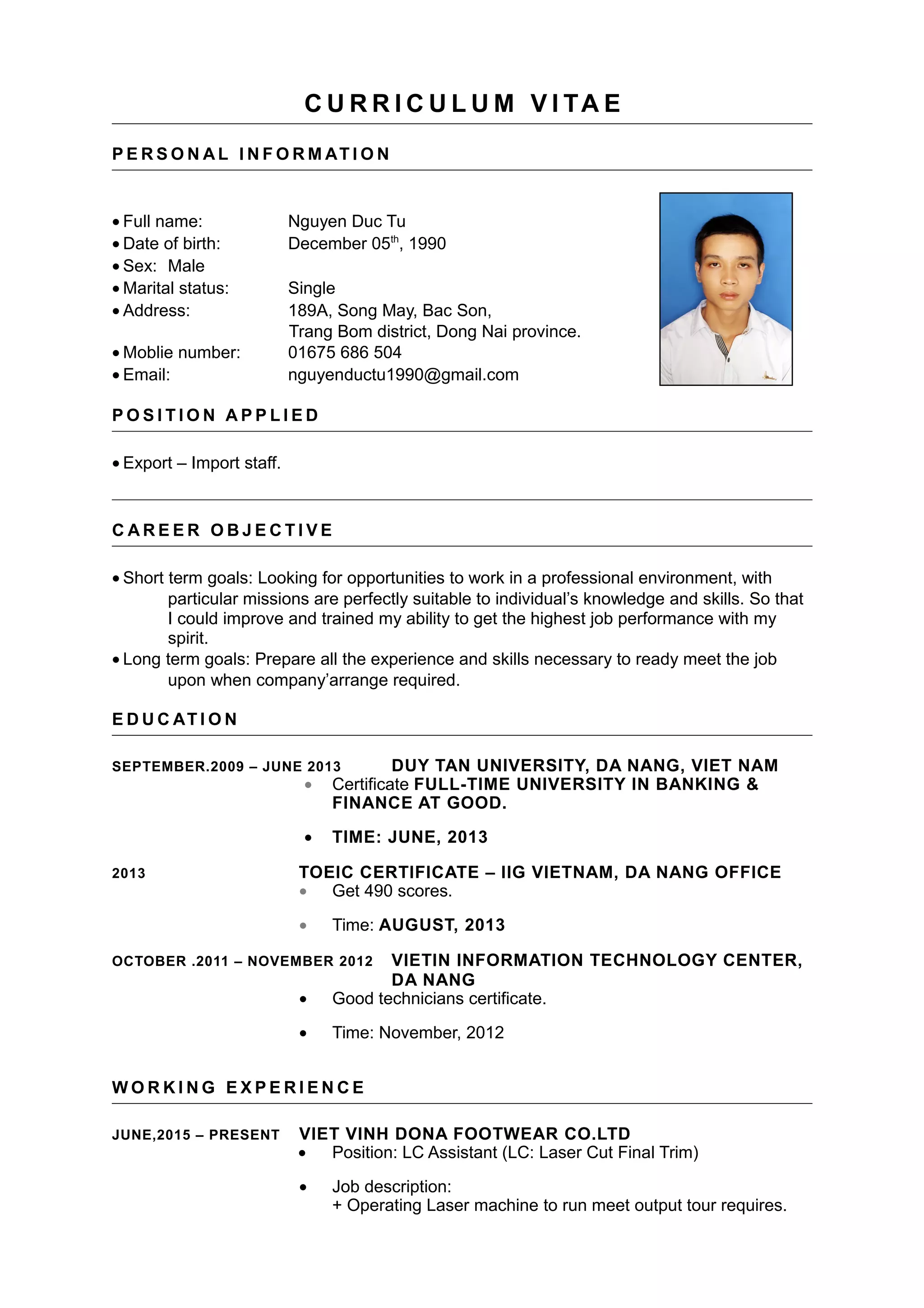 NGUYENDUCTU CV | DOC