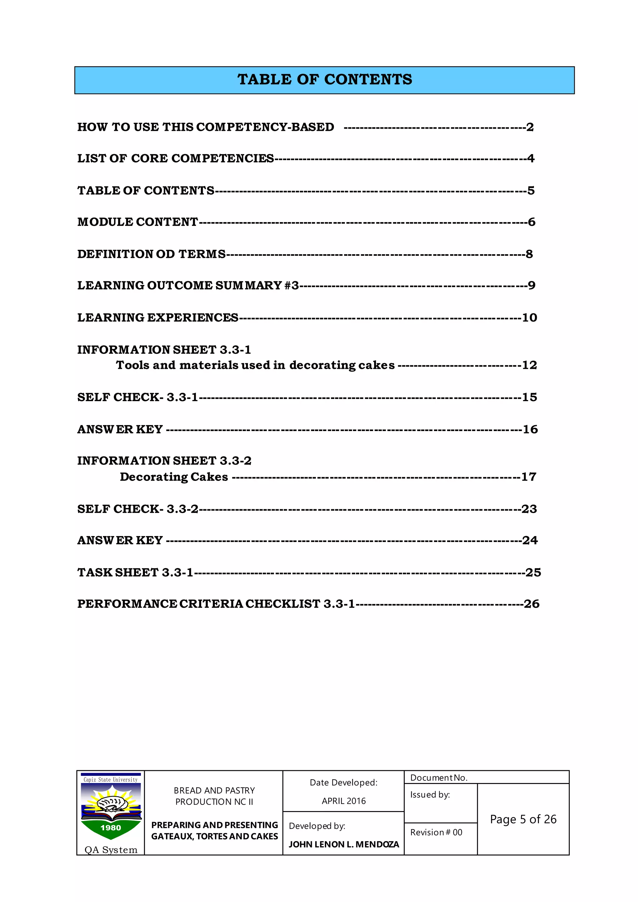 Competency Based Learning Materials - Bread and pastry production NC II | DOCX