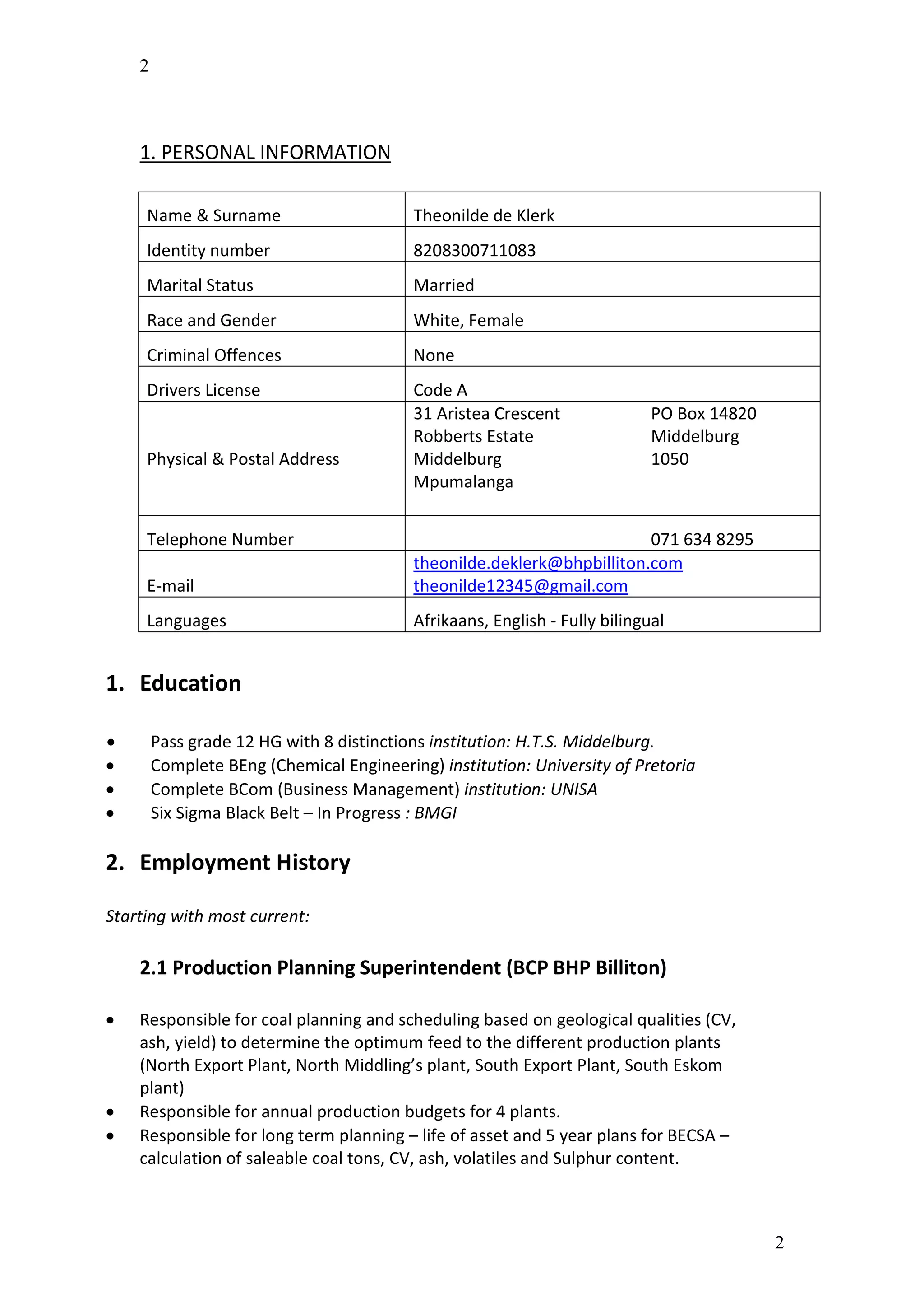 Theonilde de Klerk CV | PDF