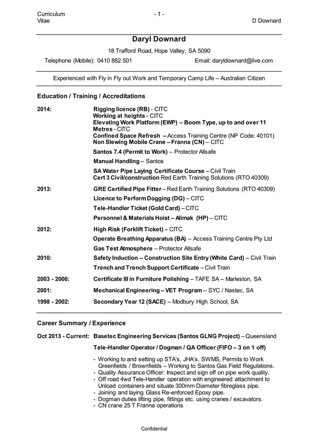 DOWNARD Daryl - resume (Jun 2014) | PDF