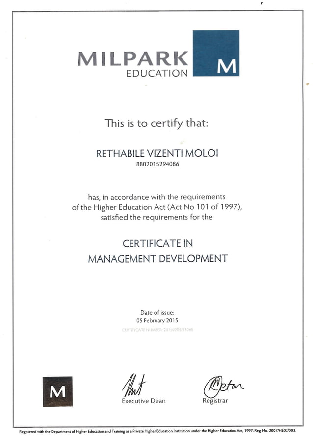 milpark CMD certificate | PDF