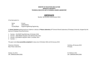 CERTIFICATE OF LABORATORY ASSISTANT | PPT