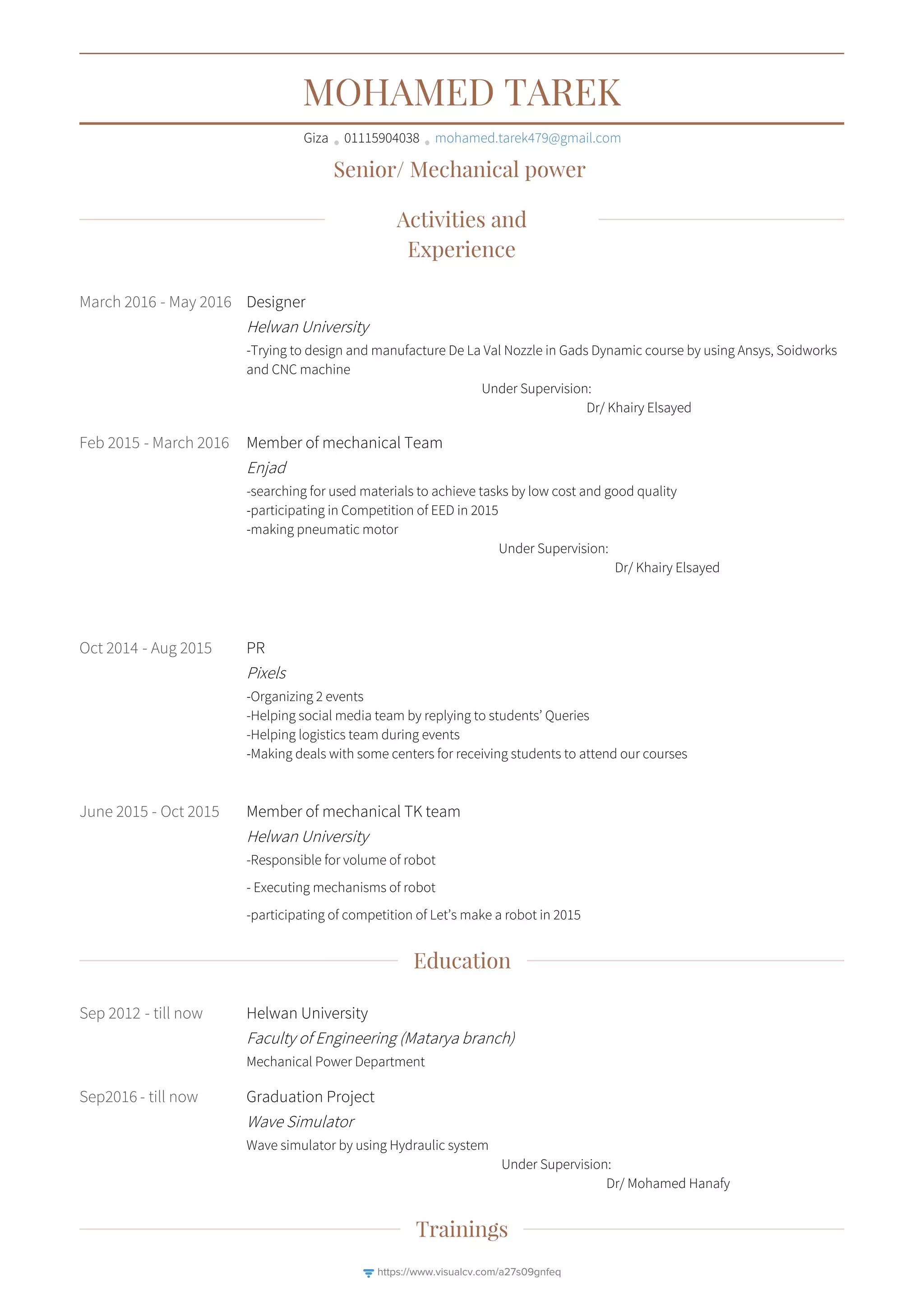 Mohamed Tarek Mech Eng CV | PDF